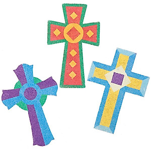 Baker Ross AT570 Cross Sand Art Magnet Kits - Pack of 6, Ideal for Kids' Arts and Crafts, Educational Toys, Gifts, Keepsakes, Blue,Green,Orange,Purple,Red