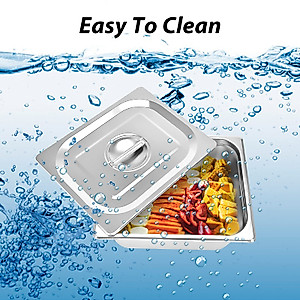 DatingDay 4 Packs Stainless Steel Hotel Pan,1/2 Size x 6" Deep，22 Gauge/0.7mm Thick Steam Table Pan Anti Jam Steam Table Pan with Lid,Stainless Steel Container (1/2 Size x 6" Deep)