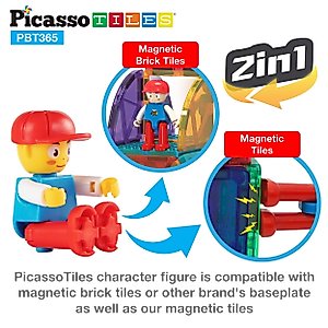 PicassoTiles 316 PCs Activity Table with Magnetic Tiles and Building Brick Blocks, Playset Table with Magnetic Action Figures & Storage Included, Can be Use as Water & Sand Tables STEM Toys Ages 3+