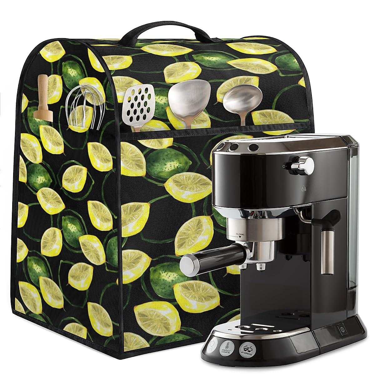 Lemon Slice Appealing Mixer Cover Dustproof Stand Mixer Covers Compatible with 6/7/8 Quart Kitchen Mixer, 4 Pockets for Mixer Accessories