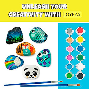 JOYEZA Deluxe Rock Painting Kit, Arts and Crafts for Girls Boys Age 6+, 12 Rocks, Best Tween Gift Art Set, Waterproof Paints, Craft Kits Art Supplies, Kids Activities Age 4 5 6 7 8 9 10