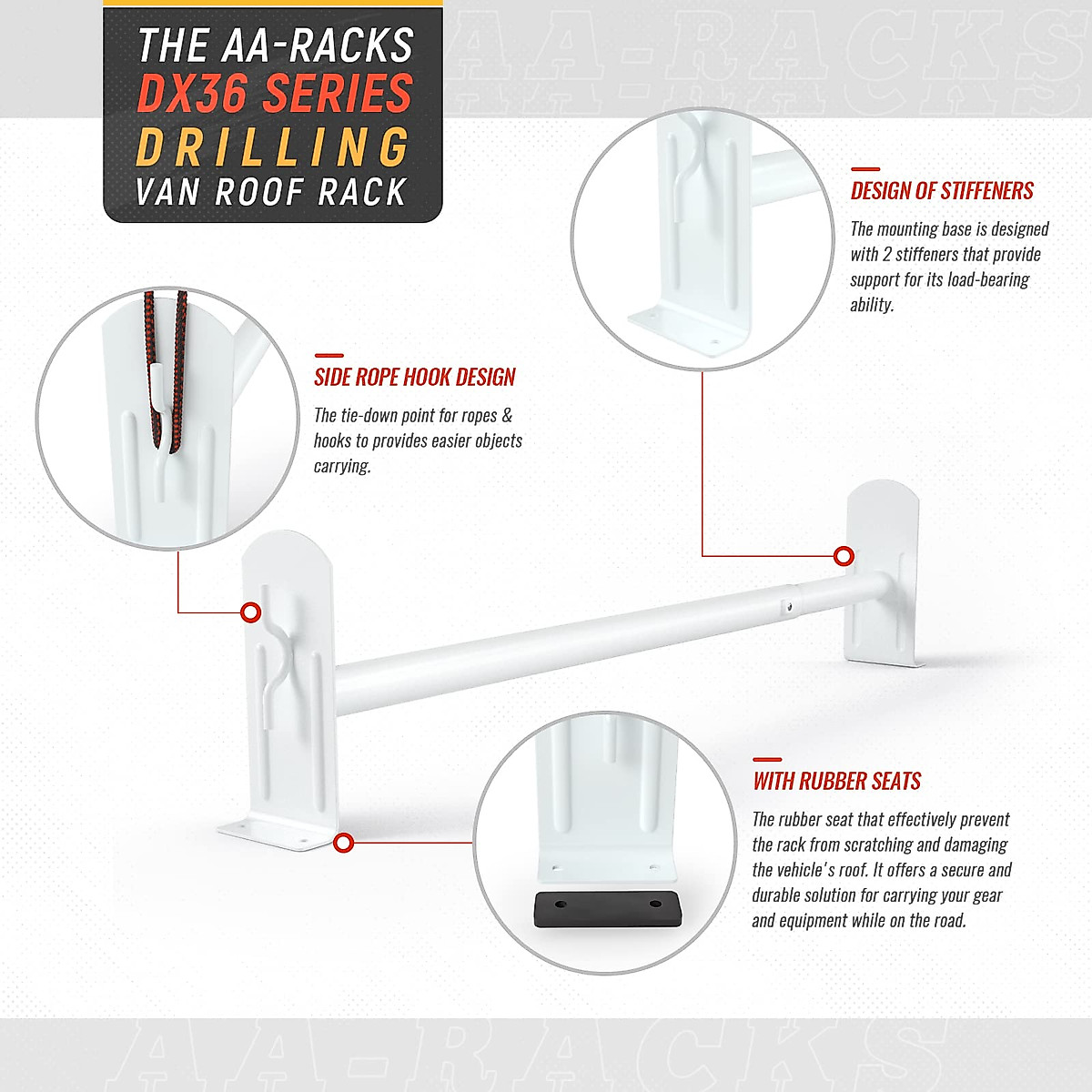 AA-Racks Model DX36 Compatible Ford Transit Connect 2008-13 Steel 2 Bar Utility Drilling Van Roof Ladder Rack System - Matte White