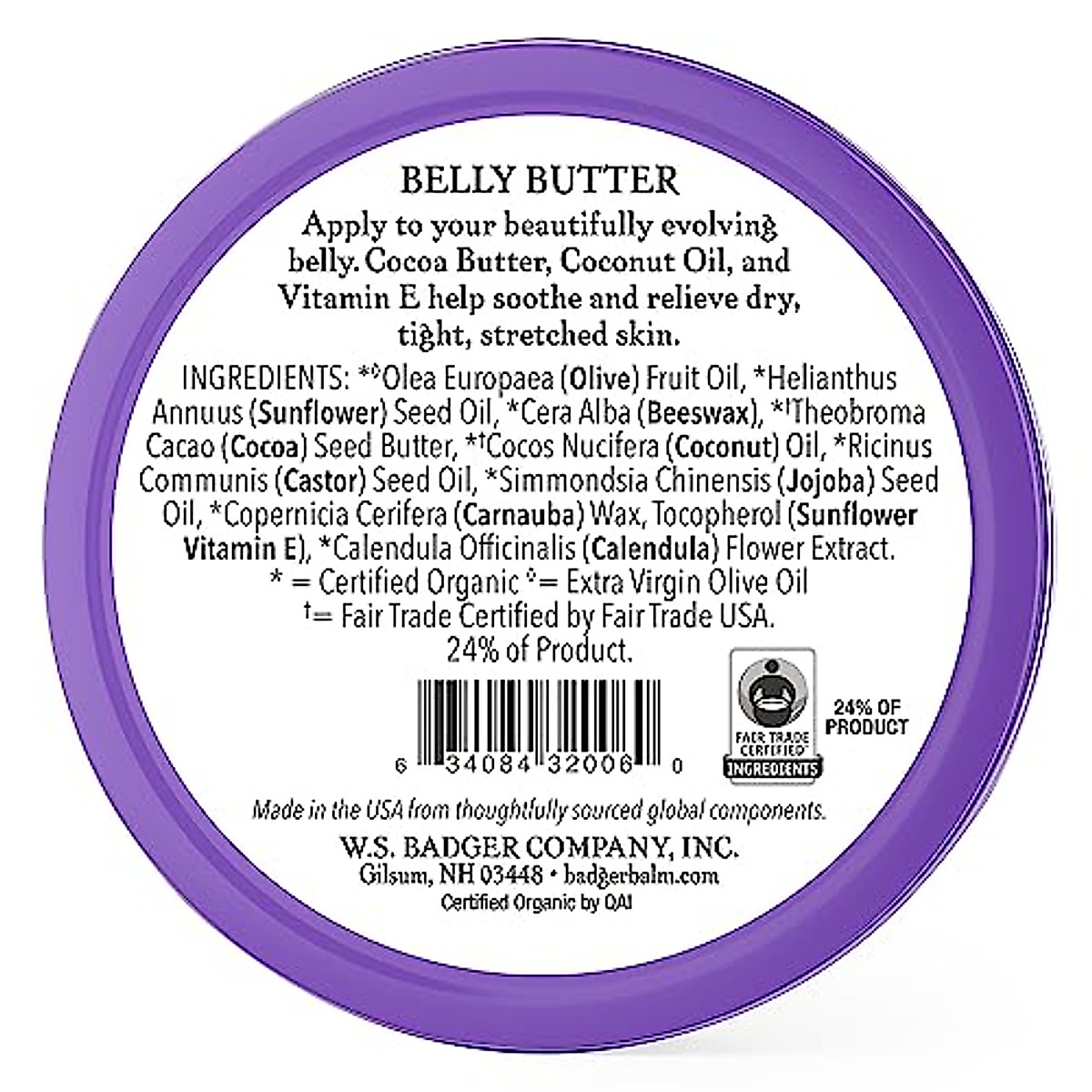 Badger - Belly Butter, Cocoa Butter & Calendula, Certified Organic Belly Butter, Vitamin E Belly Butter, Coconut Oil Belly Butter, Pregnant Belly Butter for Stretched Skin, 2 oz
