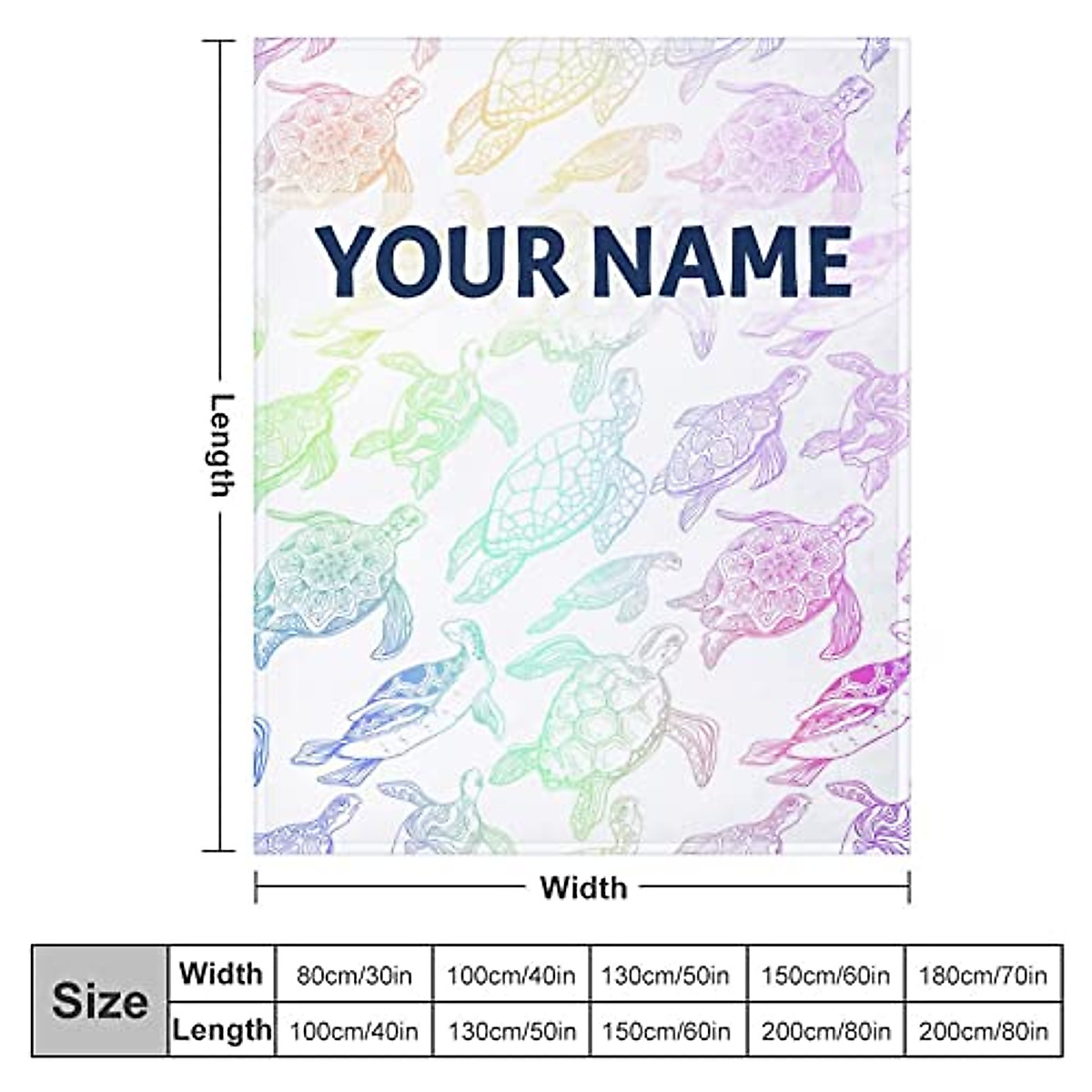Personalized Sea Turtle Blanket Gifts with Text Name, 40"x50" Turtle Flannel Fleece Throw Blanket Soft, Lightweight, Comfortable, Warm Sea Turtle Themed Blanket for Kids Adults