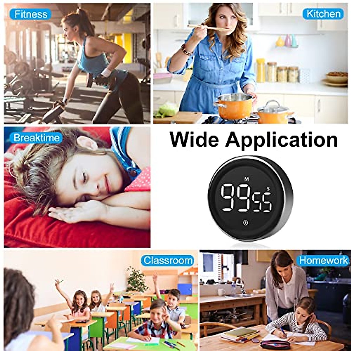 AIMILAR LED Digital Kitchen Timer - Magnetic Countdown Count-up Kids Timer, Large LED Display, Adjustable Volume and Brightness Cooking Timer for Kid Classroom Board