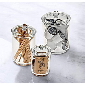 HOME-X Set of 3 Apothecary Jars, Cotton Ball & Swabs Holder, Bathroom Storage, Crystal Clear Acrylic Container with Lid-24 oz.-12 oz.-5 oz