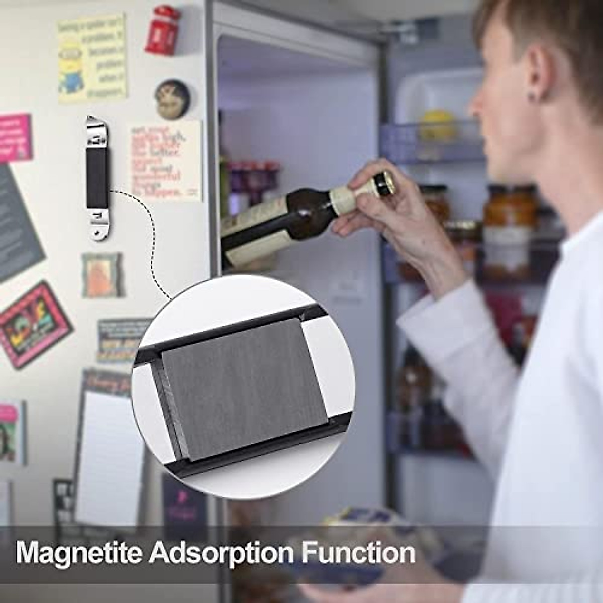 BEATURE Bottle Opener - 3 Pieces Magnetic Beer Bottle Openers - Metal Can Punch Opener Magnet for Fridge, 3 Colors