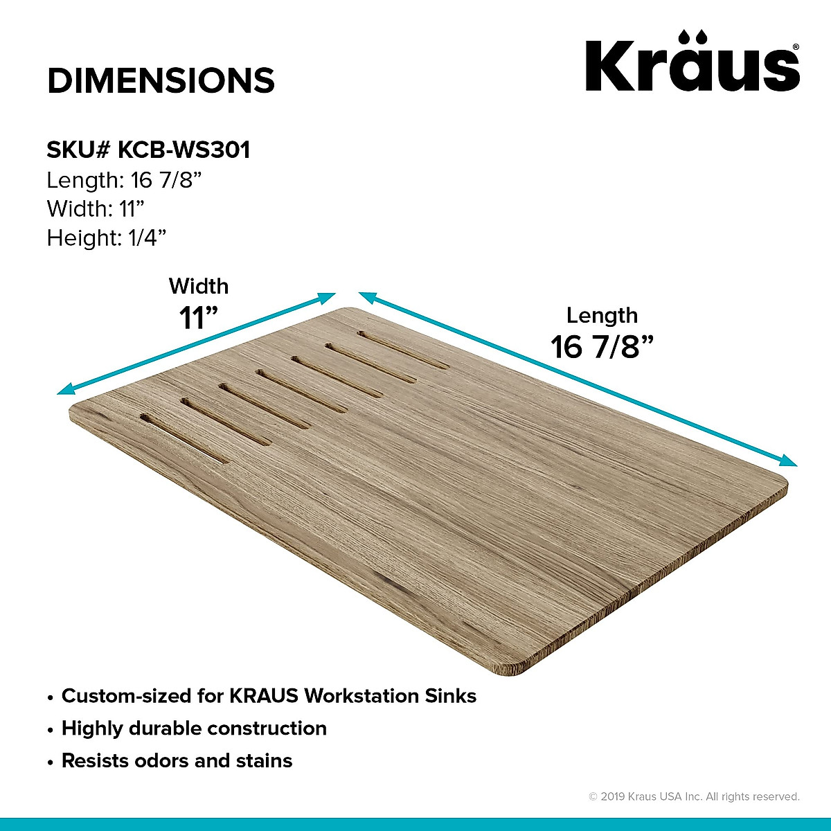 Kraus KCB-WS301SA Kore Cutting Board, 16 7/8" x 11"