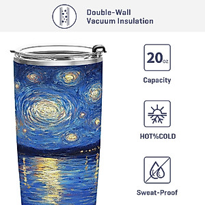 Midnight Starry Sky Stars Sparkling Stainless Steel thermal cups Leak-proof Lid and Straw travel mug for hot and cold drinks portable coffee tumbler 20 OZ