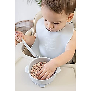 Kcuina Silicone Baby Feeding Set - Suction Plate, Bowl with Lid, Baby Spoons, and Bibs. First Stage Self-Feeding Utensils Set. Food Grade Silicone. BPA Free.