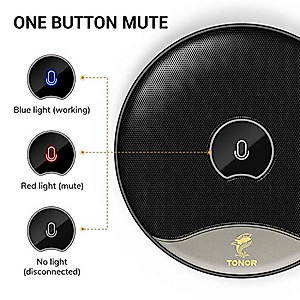 TONOR USB Conference Microphone, 360° Omnidirectional PC Computer Condenser Mic with Mute Button for Online Meeting/Class, Zoom Call, Skype Chatting, Plug & Play (TM20)