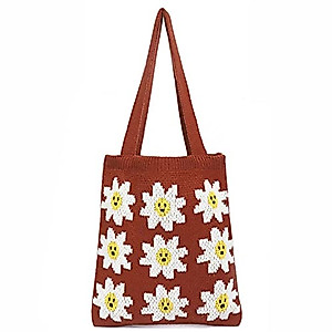 Women's Shoulder Handbags Crochet Tote Bag for Women Girl Canvas Shoulder Handbags Cute Large Purse (Brown)