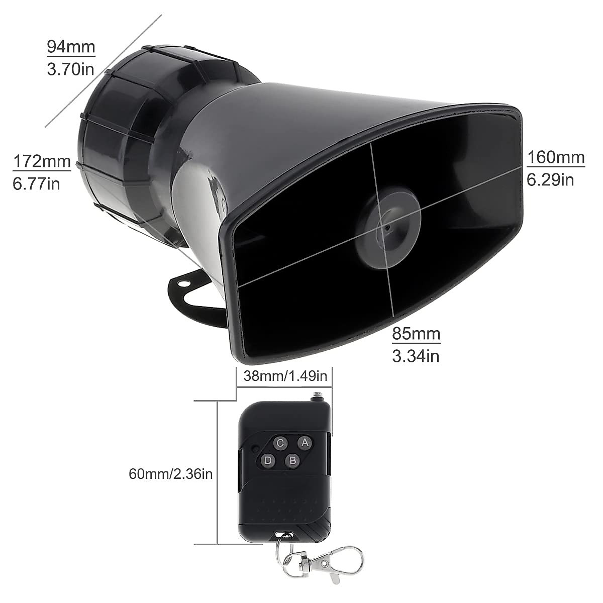 ePathChina 7 Tone Sound Loud Car Siren Vehicle Horn Hooter/Ambulance/Siren/Traffic Sound with Black Remote Controller 12V 100W (1PC Remote Controller)