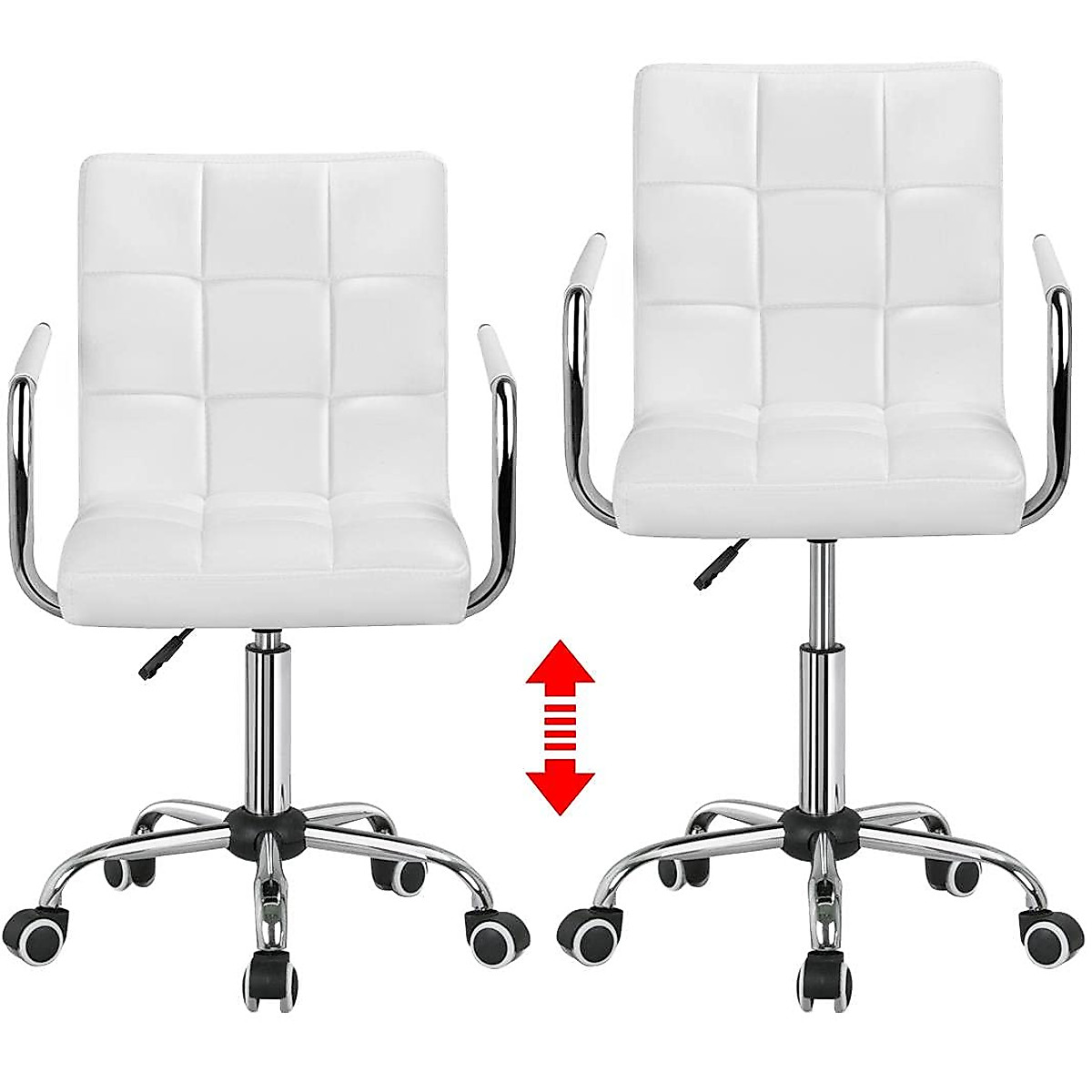 Yaheetech Adjustable Swivel Chair Faux Leather Computer Office Desk Chair Gas Lift Chrome Base On Wheels White