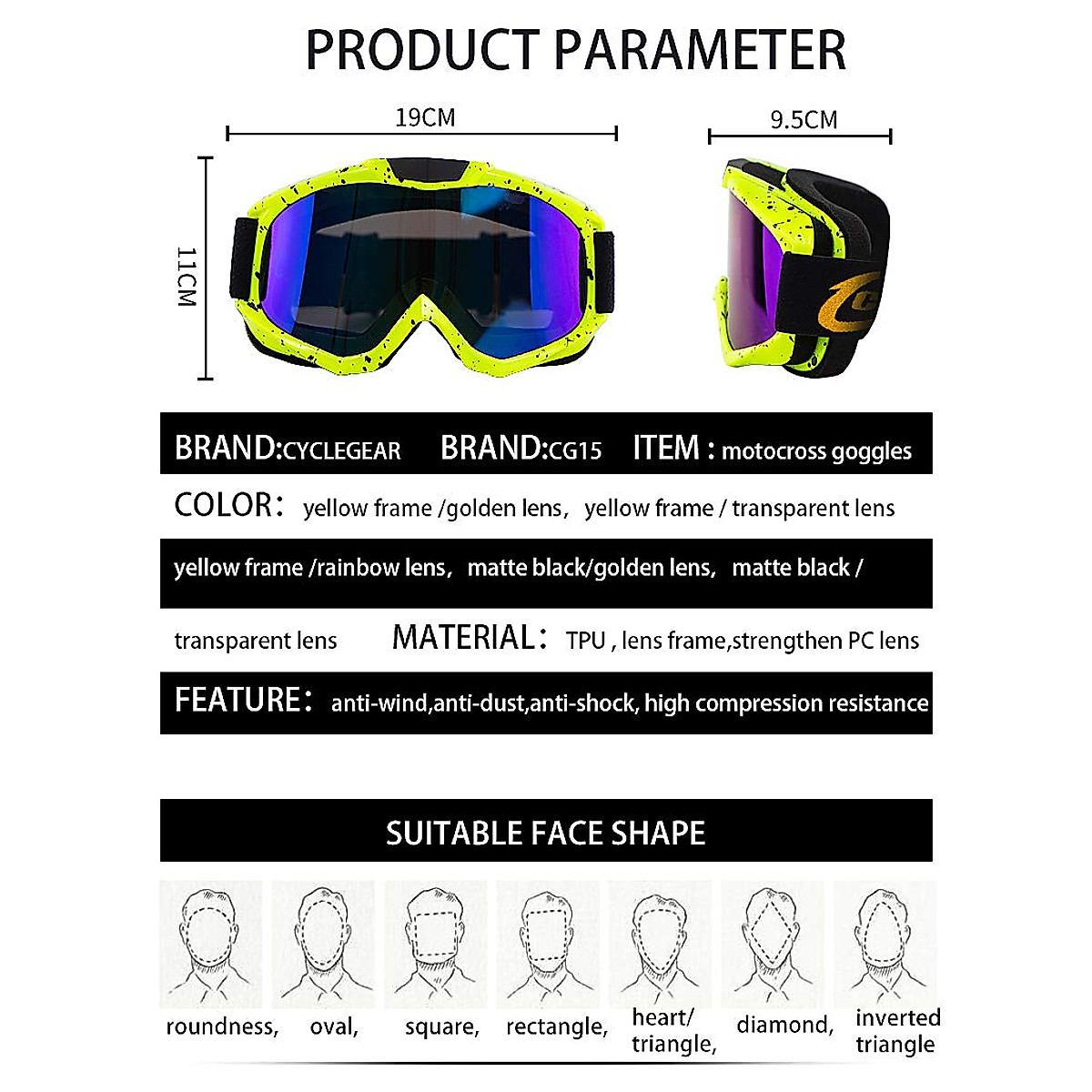 DPLUS Motorcycle Goggles , Dirt Bike ATV Goggles Anti-UV Adjustable Riding Offroad Protective Combat Tactical Military Goggles for Men Women Kids Youth Adult (Yellow Transparency)