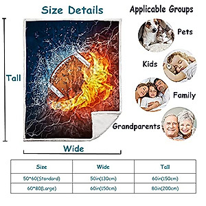 Football Blanket Soft Cozy Sherpa Water and Fire Sport Throw Blankets Football Gifts for Boys Kids Adult Plush Blanket for Couch Bed Sofa Home Decor(American Football,60"×80")