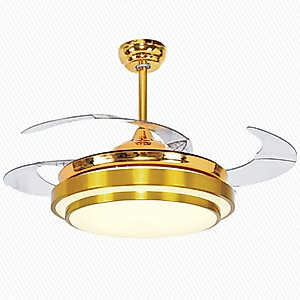 Lighting Groups 42" Retractable Reversible Ceiling Fans with LED Light Remote Control 4 Invisible Clear ABS Blades Livingroom Diningroom Fan Chandelier Indoor Ceiling Light Kits with Fans (Gold-01)