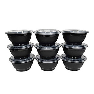 Elam Meal Prep Plastic Container Noodle Bowl 25-pack 42oz To-Go Containers Take -Out Round Bowls with Lids Food Storage Salad Bowl Bento Box Microwavable(BPA Free) Freezer/Dishwasher Safe Disposable
