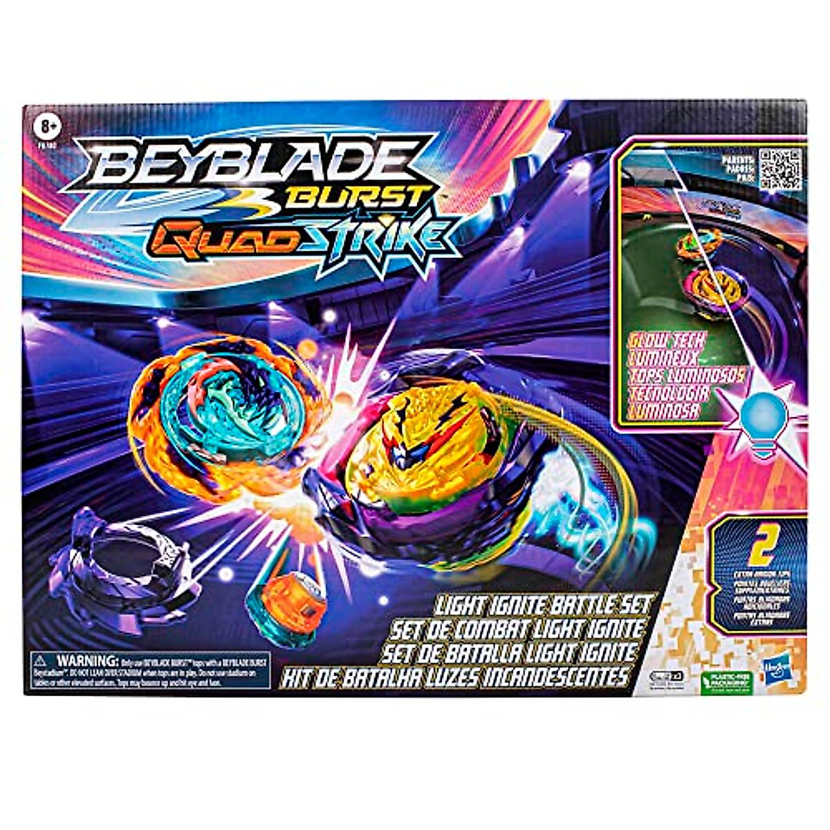 Beyblade Burst QuadStrike Light Ignite Battle Set, with Beyblade Stadium, 2 Spinning Tops, and 2 Beyblade Launchers, Toys for 8 Year Old Boys & Girls & Up (Amazon Exclusive)