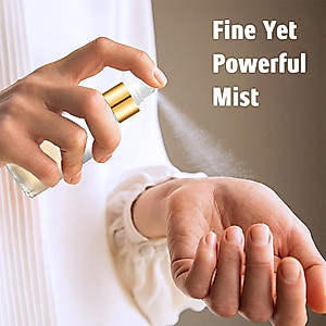 Tecohouse Glass Spray Bottles for Essential Oils, 2 oz Small Empty Refillable Sprayer Container with Golden Top, Labels, Funnel, Lids, Pipettes - Pocket Size 4 Pack Clear