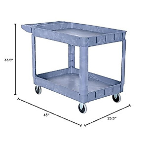 Vestil PLSC-2-2436 Plastic Service Cart with 4" Lipped Shelves, 2 Shelves, Gray, 550 lbs Load Capacity, 33-1/2" Height, 36" Length x 24-1/2" Width