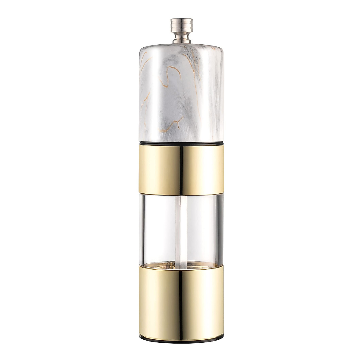 Peppermate Salt and Pepper Grinder - Easily Refillable Stainless Steel Pepper Mill Grinder with Real Marble Finish Top, Ceramic Blades, Adjustable Coarseness (White)