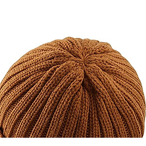 Connectyle Knit Beanie Hat for Women Acrylic Winter Hats Ribbed Warm Cuffed Skull Ski Cap Brown