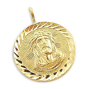 Sonia Jewels 14k Yellow Gold Jesus Face Round Coin Pendant Charm