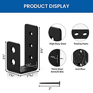 2 x 4 Door Barricade Brackets, SOCBAZZAR Heavy Duty Door Barricade Security Bar Holder U Bracket Fits 2 x 4 Lumber for Door Brace, Door Jammer, Tool Hanger - Carbon Steel, Black (2 Pack)
