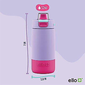 Ello Kids Colby 12oz Stainless Steel Insulated Water Bottle with Straw and Built-In Silicone Coaster (Lilac/Pink)