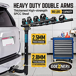 4 Bike Rack Hitch Mount(180 lbs Capacity), Bike Hitch Hanging Rack and Carrier for Car, SUV and Truck with 2” Receiver, High Strength Double Arms, Anti-Rattle System