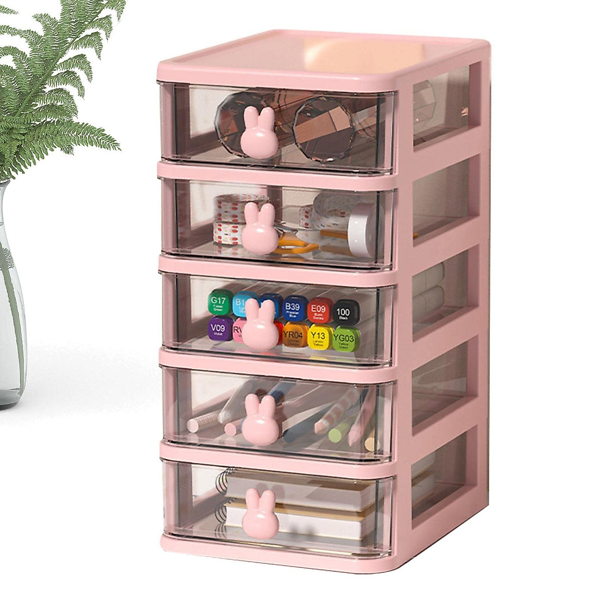 Dosulou Stackable Makeup Organizer and Storage - Clear Plasticss Storage Drawer with Pull-Out Handles | Multi-use Organizing Bins for Kitchen, Bedroom, Bathroom, Offices, Utensils, Makeup, Jewellery