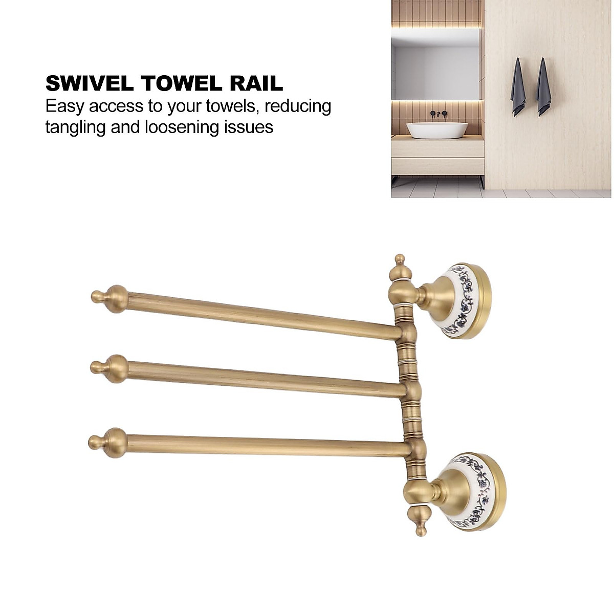Luqeeg Antique Brass Swivel Towel Holder, European Towel Holder with Wall Mounted Kit, Rotated Towel Rack for Kitchen, Bathroom, Home and Commercial Use, Space Saving