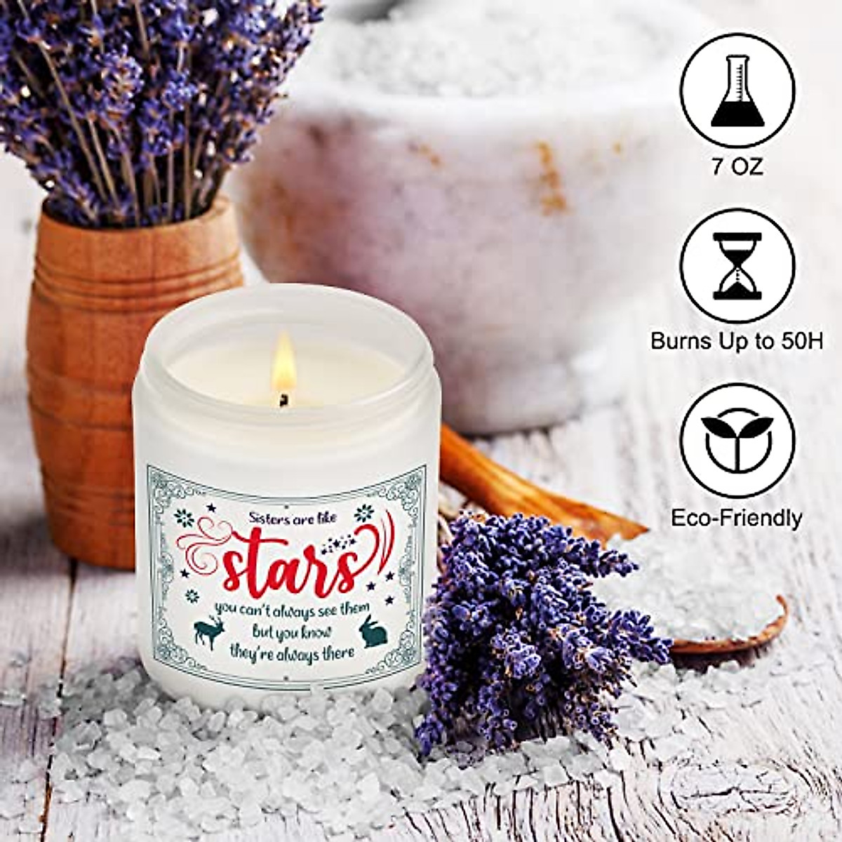 Sisters Gifts from Sister, Funny Lavender Scented Candle Gifts for Sister, Christmas, Mother's Day, Birthday Gifts for Sister from Sister, Brother, Sisters are Like Stars Candle Gift