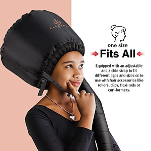 ELEGANTY Soft Bonnet Hood Hairdryer Attachment with Headband that Reduces Heat Around Ears and Neck to Enjoy Long Sessions - Used for Hair Styling, Deep Conditioning and Hair Drying (Black)