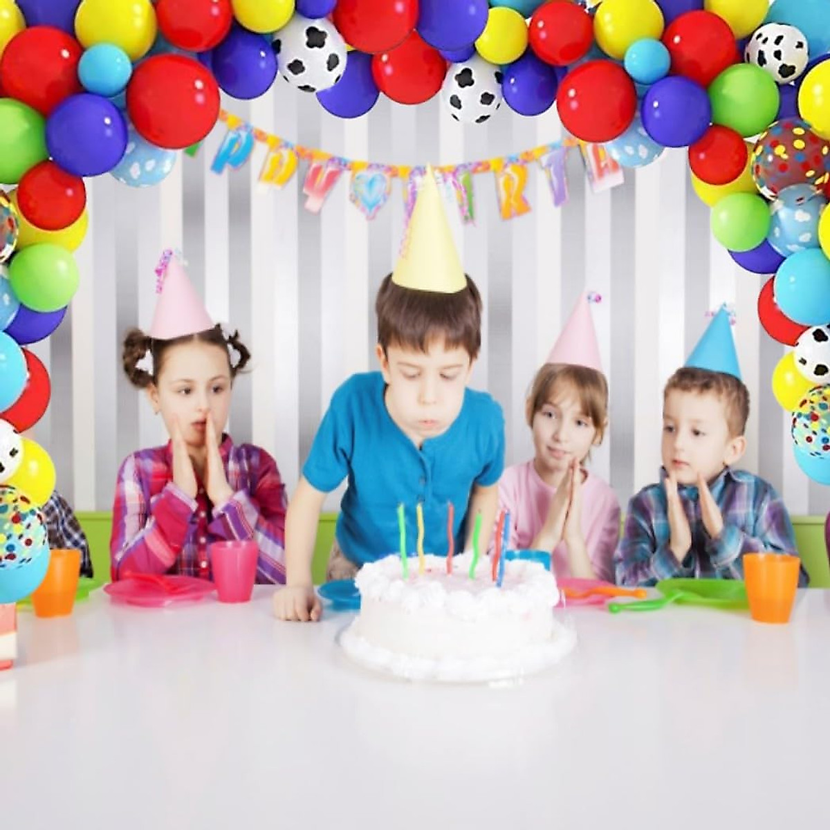 Amandir 152Pcs Toy Inspired Story Balloons Arch Garland Kit, Cow Pattern Cloud Yellow Red Blue Green Confetti Latex Balloons for Kids Toy Inspired Story Theme Birthday Party Supplies Decorations