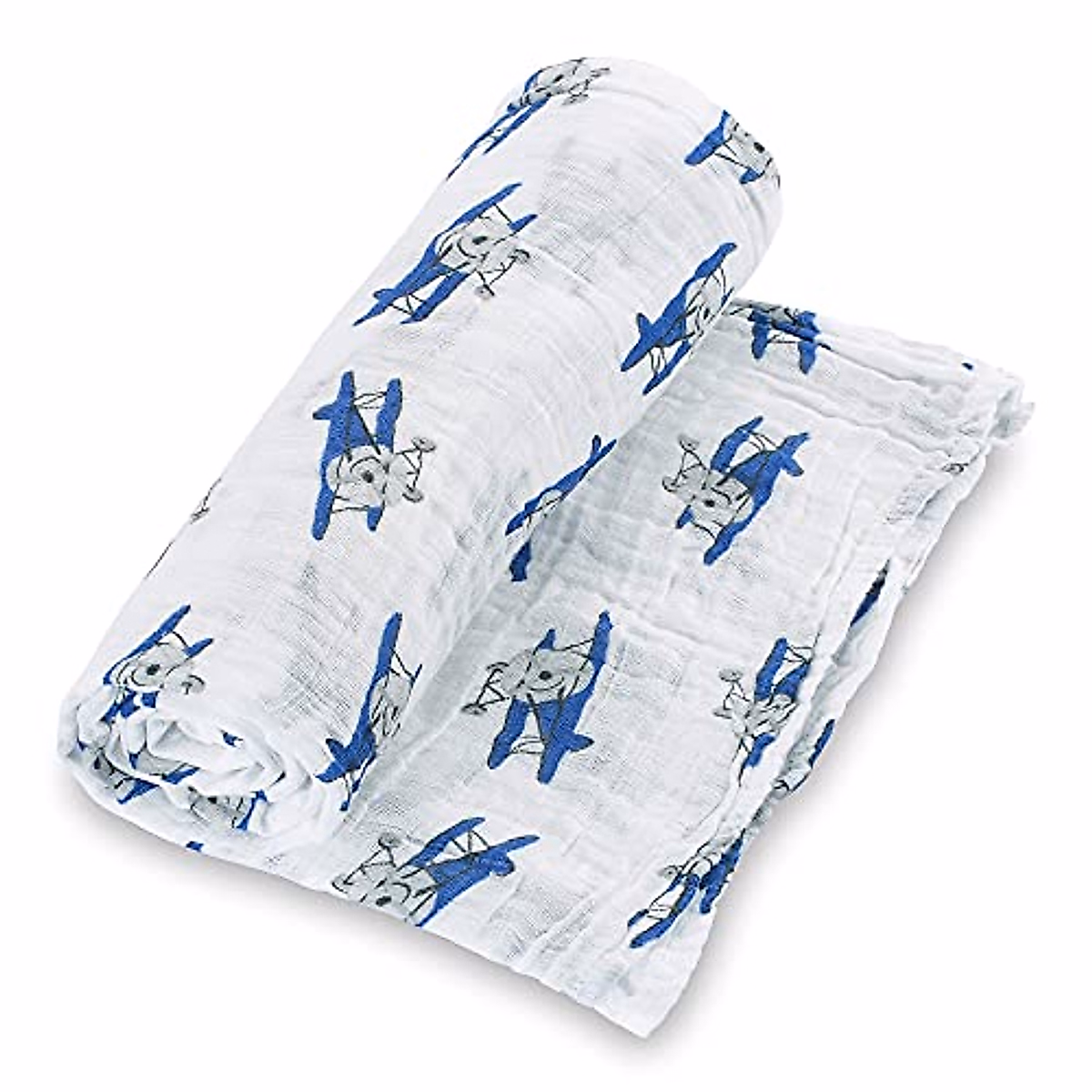 LollyBanks Muslin Swaddle Blanket for Baby Boy |Trucks, Airplanes, and Trains |100% Cotton |New Borns and Infants |Large 47 x 47 inches |Machine Washable