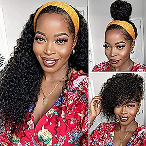 IVCoco Headband Wig Human Hair for Black Women, 180% Density Deep Curly Human Hair Headband Wig, 10A Grade Brazilian Human Hair Machine Made Headband Human Hair Wig(22, Natural Color)