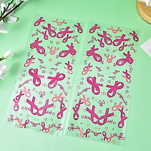 Ysqool 50 Breast Cancer Support Cellophane Treat Bags,Pink Ribbon Pattern Party Bags Clear Plastic Candy Goodie Gift Bags with Gold Twist Ties for Breast Cancer Awareness Party Supplies Gift Wrapping