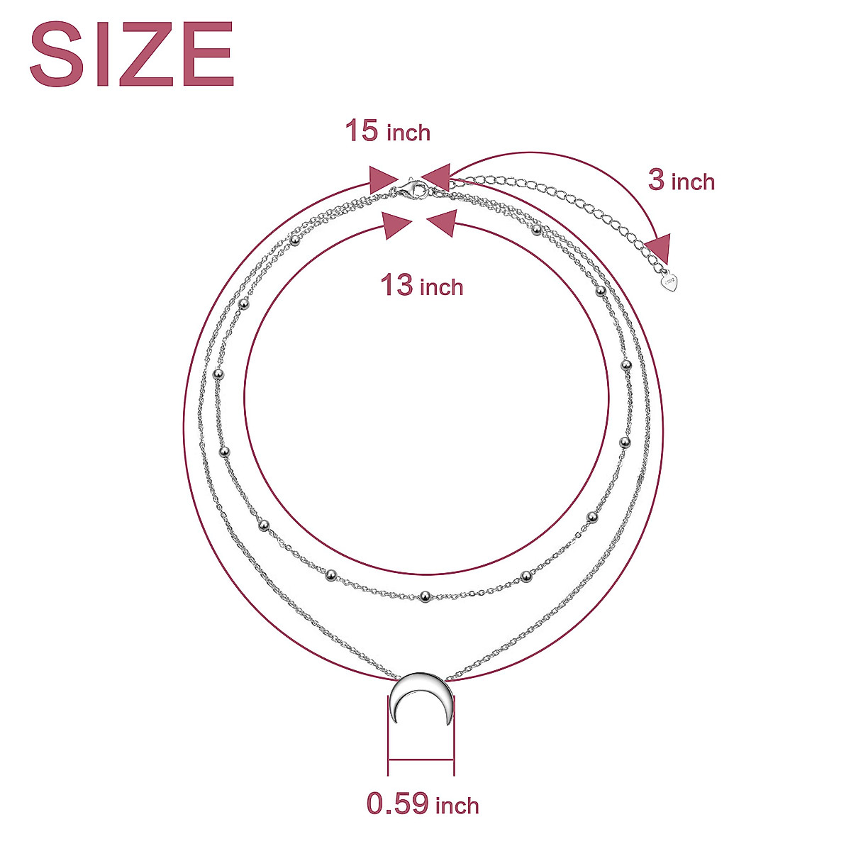 FLYOW Crescent Layered Choker Necklace S925 Sterling Silver Moon Pendant Jewelry Adjustable Clavicle Necklace for Women Birthday Gifts (Moon)