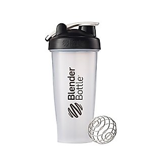 BlenderBottle Classic Shaker Bottle Perfect for Protein Shakes and Pre Workout, 28-Ounce, Clear/Black/White