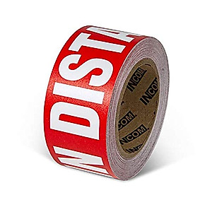 INCOM Manufacturing: Social Distance Safety Message Adhesive Floor Marking Tape, Legend Maintain Distance, 2.25 Inch x 54 Foot, 30 Legends Per Roll, Red/White