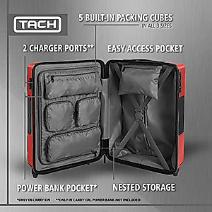 Tach V3 3-Piece Hardcase Connectable Luggage & Carryon Travel Bag Set | Rolling Suitcase with Patented Built-In Connecting System | Easily Link & Carry 9 Bags At Once (wine red)