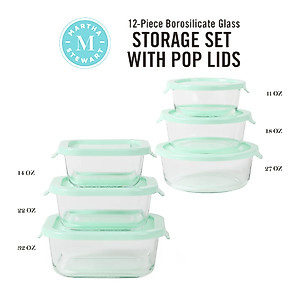 Martha Stewart 12 Piece Storage Borosilicate Glass Container Set w/Snap Martha Blue Lids