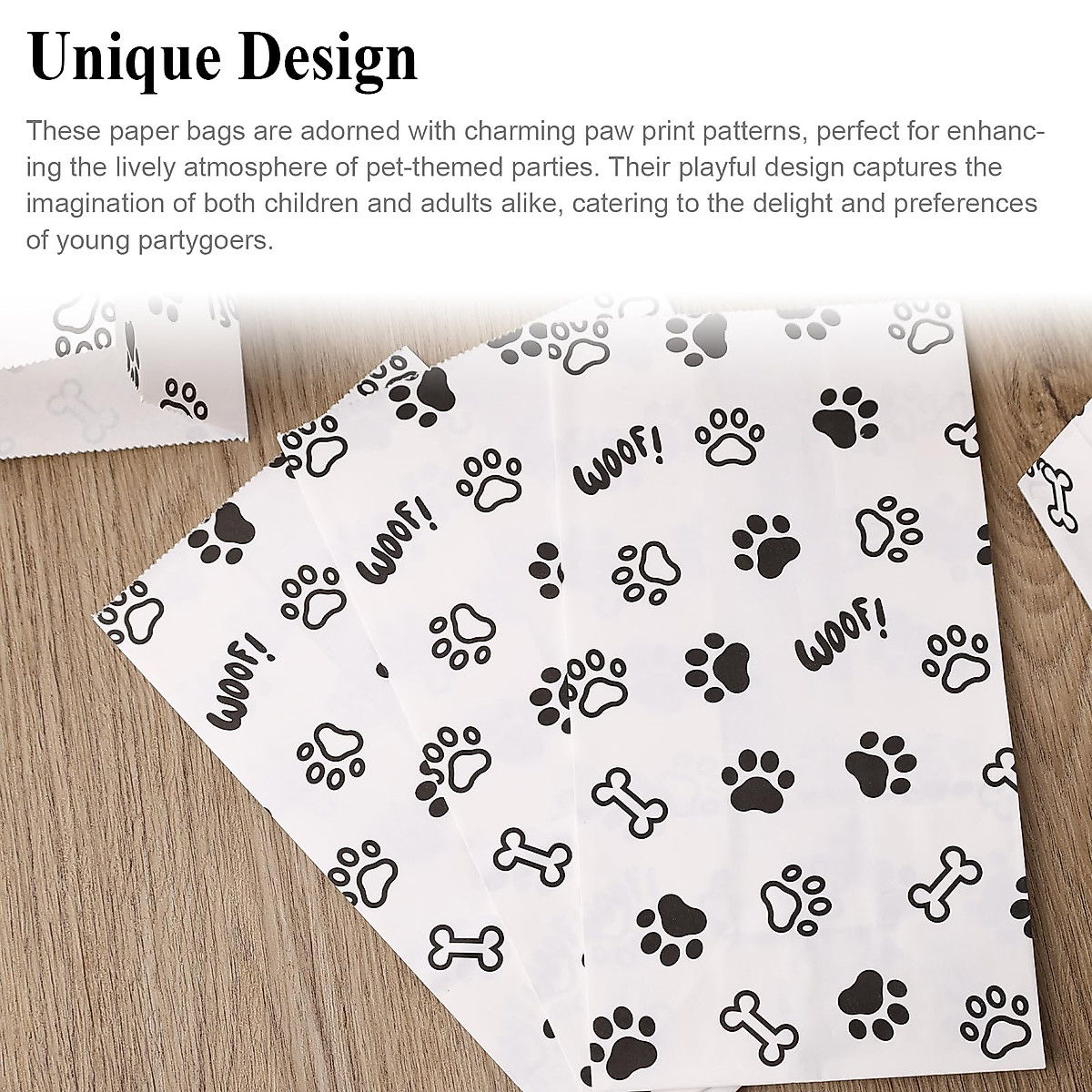 JOHOUSE Dog Paw Print Gift Paper Bags, 24PCS Paw Print Treat Bags Black White Paw Goodie Bags for Birthday Party Baby Shower Holiday Celebration 4.7"x 3.1"x 8.7"