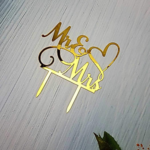 AMINJIE Mr and Mrs Cake Topper, Bride and Groom Sign Wedding/Engagement Cake Toppers Decoration, Mirror Gold Acrylic
