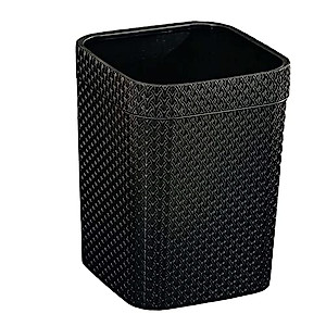 Trash Basket Narrow Rattan Woven Plastic Square Waste Can Wastebasket Dustbin for Bedroom Office Home Toilet Outdoor Indoor, Black