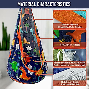 GARIG Pod Swing for Kids, Hanging Pod Swing Seat with Inflatable Pillow, Cartoon Pattern Kids Swing Chair for Indoor and Outdoor, Max Weight 170lbs (Dinosaur)