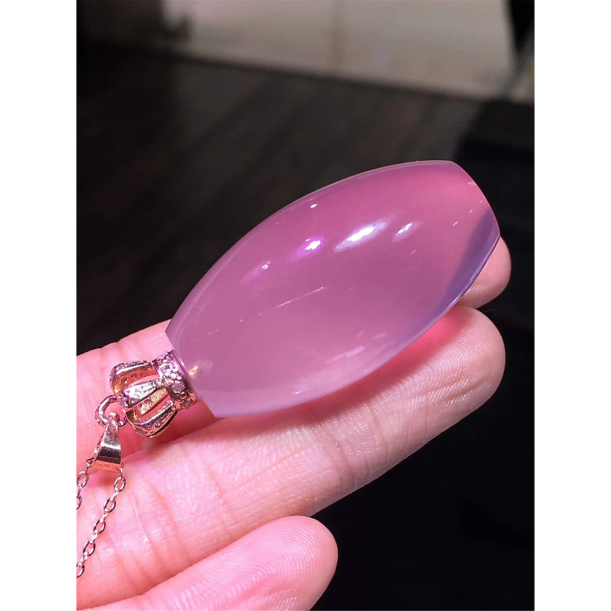 Muko Gemstone Genuine Natural Rose Quartz Pink Crystal Barrel Women Pendant 34x19mm AAAAA