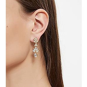 UDYLGOON Wedding Earrings Necklace Bracelet Jewelry Set For Women Bridal Bridesmaid Party Prom (Gold)